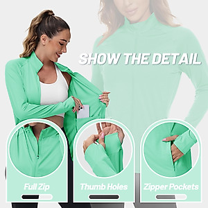 TACVASEN Women's Athletic Jackets UV Protection Shirts Running Jackets for Women UPF 50+ Long Sleeve Activewear Golf Shirt Mint Green