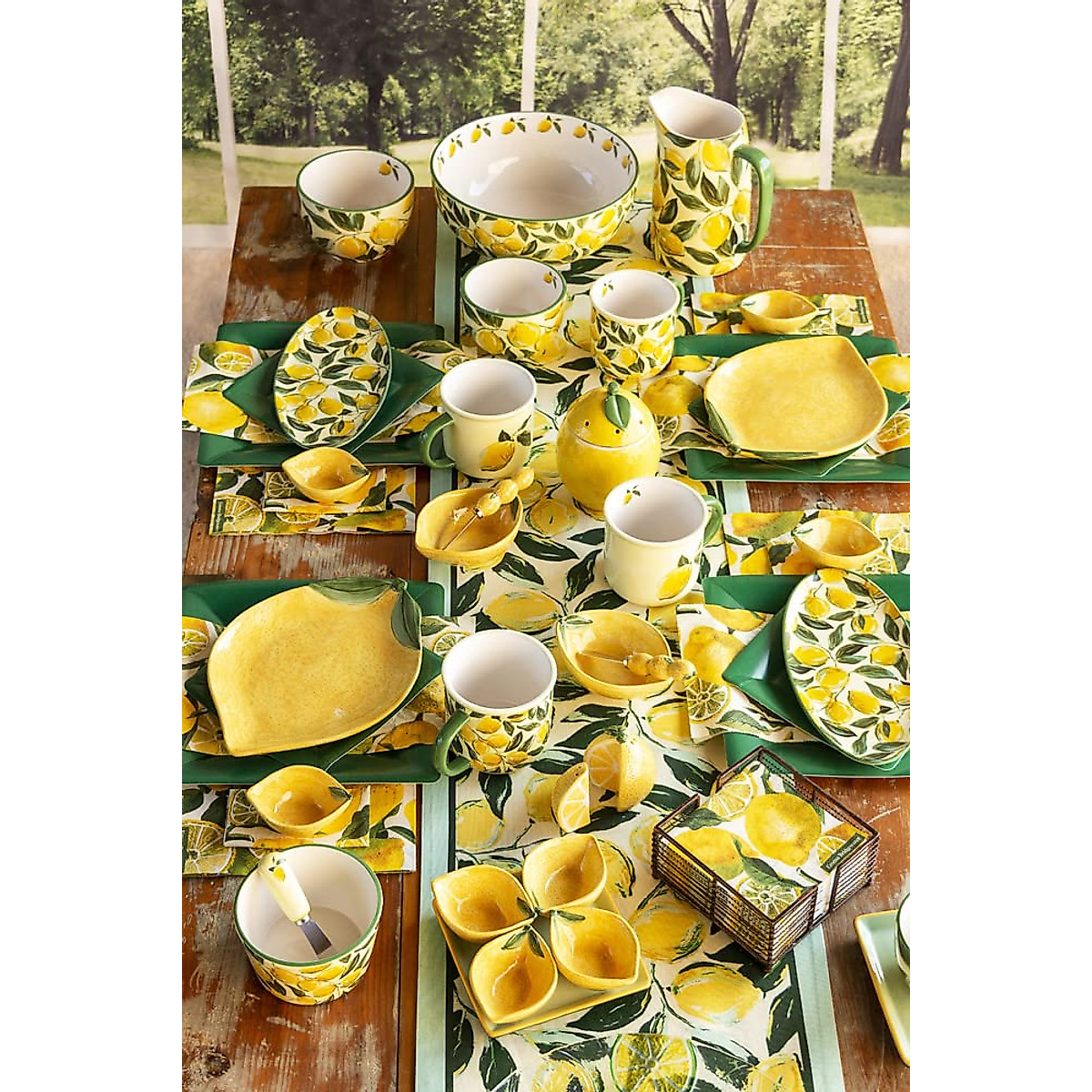 Boston International Ceramic Oval Serving Plate, 10 x 5-Inches, Painterly Lemons