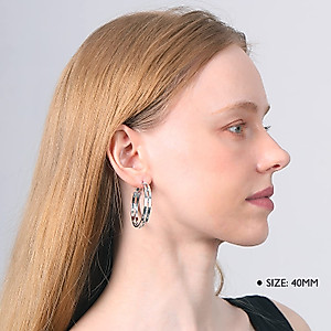 GANADARA Cubic Zirconia Hoop Earrings for Women - 14K Gold Plated 925 Sterling Silver Shiny Wide Round Hoop Earrings (Silver)