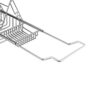 iPEGTOP 304 Stainless Steel Bathtub Caddy Tray Expandable Bath Organizer, Tub Shelf for Reading with Book and Wine Rack, Candleholder