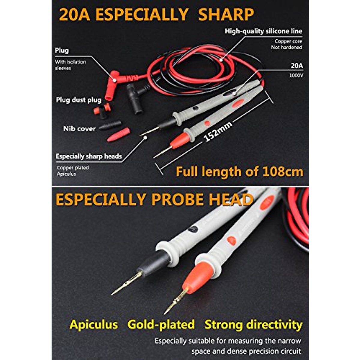 DARKBEAM Multimeter Test Meter Leads with Banana Plug Digital Clamp Tester Voltmeter Probe Test Probes Leads for Multimeter Electronic Test Leads Multimeter Accessories 20A Especially Sharp Model