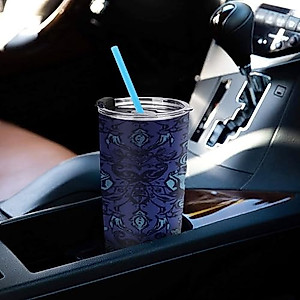 FHENMSA Reusable Plastic Water Cups with Lids,Blue Black Goth Spooky Print Anti-overflow Cup,sports Travel Coffee Cup