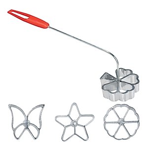 VEIREN Rosette Iron Set Creative Cake Printing Cookie Pastry Mold with 4 Shapes Interchangeable Heads Cute Butterfly Star Snowflake Leaf with Lifting Handle for Dessert Biscuit Waffle Baking Gadget