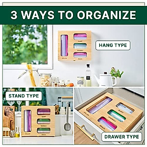 WIZLIV Ziplock Bag Organizer – Large Bamboo Drawer Organizer for Gallon, Quart, Sandwich and Snack Bags – Food Storage Bag Dispenser – Plastic Bag Holder for Kitchen Drawer Organization