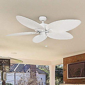 Honeywell Ceiling Fans Palm Island Tropical 52 Inch Ceiling Fan, Outdoor Ceiling Fan with Pull Chain, Tri-Mount 5 Palm Leaf Blade Design, ETL Wet Rated, White (50200-01)