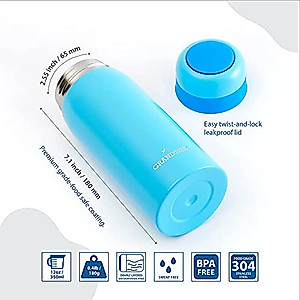 GrandTies Kids Insulated Water Bottle- 12oz Lightweight Stainless Steel Vacuum Insulate Bottle for Kids- Double Walled Thermal Bottle, Metal Canteen Keep Children Favorite Beverages Hot or Cold (Blue)