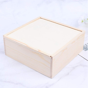 STOBOK Wood Storage Box with Sliding Top Wooden Box Unfinished Wood Box Case Container Square Wood Case Diy Craft Jewelry Box Christmas Wedding Party Box (19.6x19.6x7.6cm)