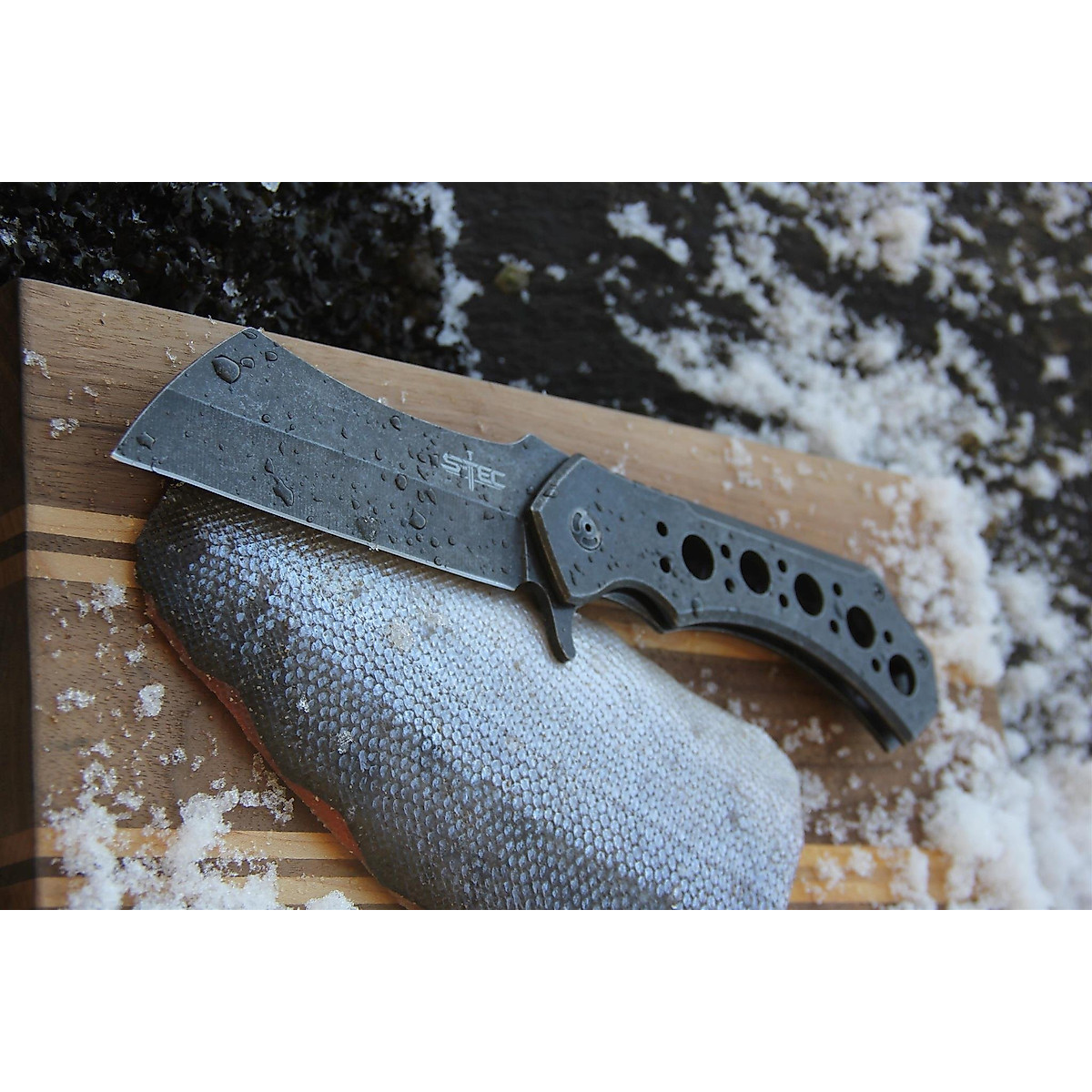 S-TEC 12-inch Rugged Chef Field Tactical Folding Cleaver (Stonewashed)