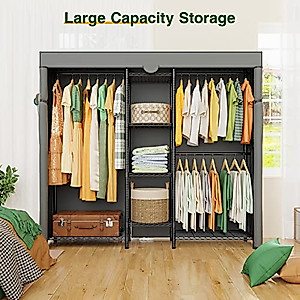 LEHOM G6C Heavy Duty Clothes Rack with Cover, Wire Garment Rack for Hanging Clothes, Compact Closet Storage Clothing Rack with Gray Oxford Fabric Cover, Adjustable Hanging Clothes Racks for Bedroom