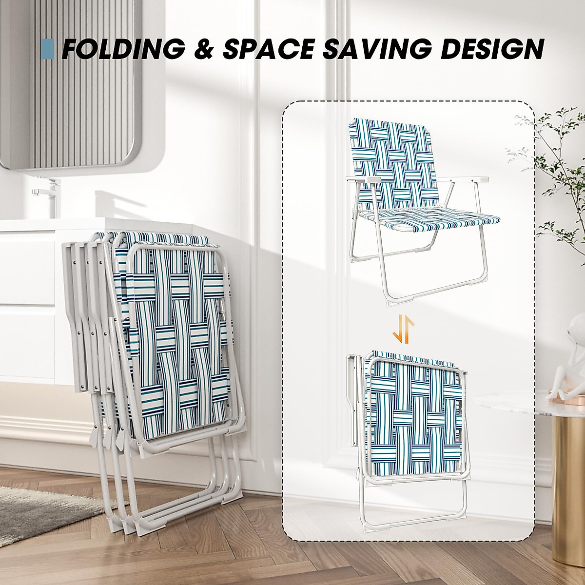 gaildon Webbed Folding Chairs for Outside, Aluminum Patio Beach Chairs for Outdoor Camp Lawn Lounge Backyard, Set of 2