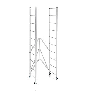 Origami R2 Series Folding Heavy Duty Steel Storage Rack Adjustable Shelving Portable Home Organization Unit with Wheels, Set of 2, White