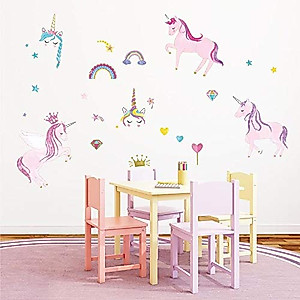 Pastel Magical Unicorn Peel and Stick Wall Art Sticker Decals for Girls Room Nursery Parties