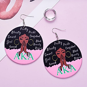 2 Pairs Paraphernalia Sorority Gifts Earrings Pink and Green Fashion Drop Earrings Painted Pattern Wooden Pendant Sorority Gifts for Women