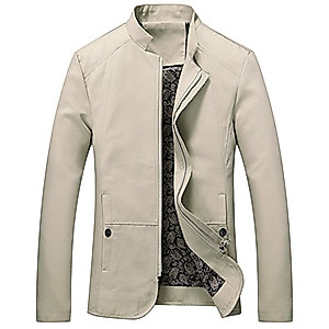 XueYin Men's Cotton Lightweight Slim Fit Jacket Casual Wear(White,XS Size)