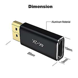 AreMe Displayport to HDMI Adapter (2 Pack), Uni-Directional DP Male to HDMI Female Converter (Aluminum Shell, 4K@30Hz) Compatible for Lenovo, HP, Dell and More-Black