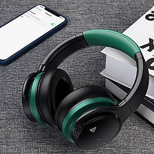 E7 BasicB Active Noise Cancelling Bluetooth Wireless Over Ear Headphones with Mircophone, 30H Playtime,Deep Bass, Comfortable Protein Earpads, for Travel, Home, Office (Green)