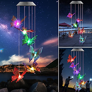 WeeksEight Purple Butterfly Solar Wind Chimes Colors Changing Lights, Best Gifts for Mom Grandma Women Mothers, Decorations Windchimes Outdoor Garden Yard Decor