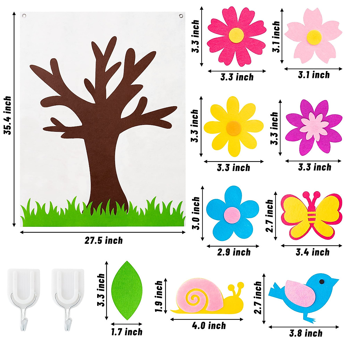 WATINC 49Pcs DIY Spring Tree Felt Board Craft Kit, Flower Leaf Butterfly Snail Bird Detachable Ornaments Spring Party Decoration for Kids, Activity Creative Game Wall Hanging Decor for Home Classroom