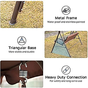 Walsport Outdoor Swing Chairs for Adults Patio Swings with Canopy 3 Person Seating Chair Porch Swing with Stand and Chair Cushion Steel Frame Outdoor Glider Hammock Bench Swing Backyard Furniture