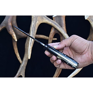 Knives Ranch Handmade Gut-Hook Skinning Knife - Ram's Horn Handle - Heavy-Duty Leather Sheath (2048-RH)