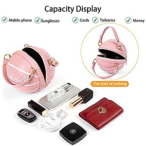 Obovoid Women's basketball bag Basketball-Shaped Crossbody Bag Handbag Girl Mini One-Shoulder PU Leather Round Handbag (pink 1)