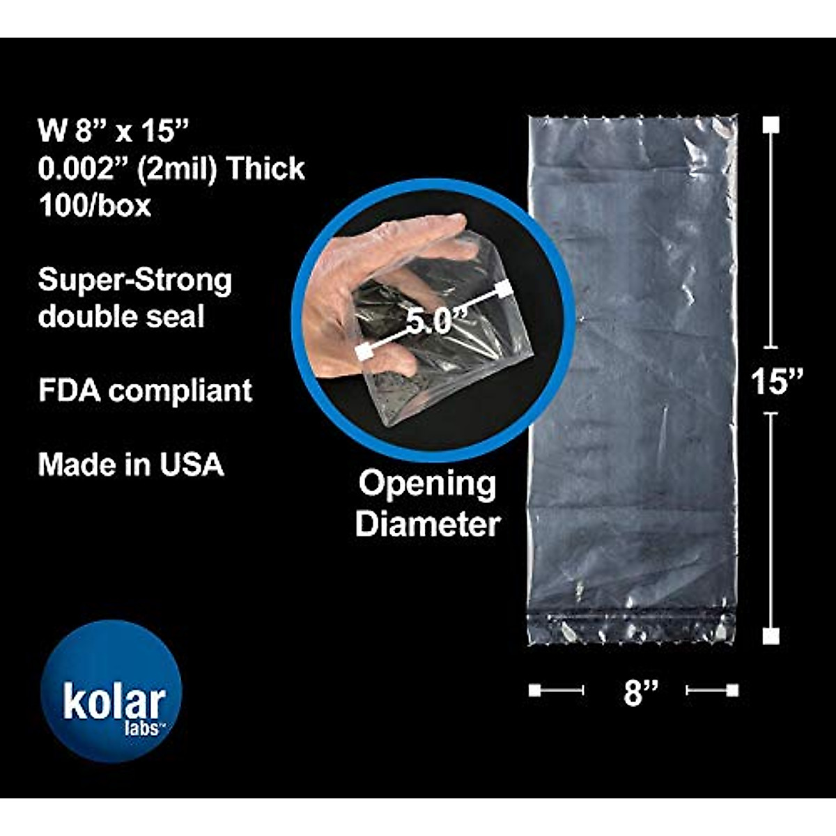 RESILIA Plastic, Leak-Proof Shipping Bags for Live Fish - 8" x 15" 002 mil, Double Bottom Seal, for Freshwater & Saltwater Fish, Case of 100