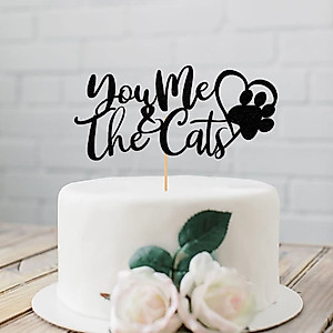 You Me & the Cats Cake Topper, Mr & Mrs Wedding Cake Decors, Bride and Groom Wedding Party Decorations, Cat Lovers Party Supplies, Black Glitter