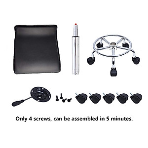 KKTONER Square Height Adjustable Rolling Stool with Foot Rest PU Leather Seat Cushion Spa Drafting Salon Tattoo Work Swivel Office Stools Task Chair Seat Length: 15.5", Width: 15.2" (Black)