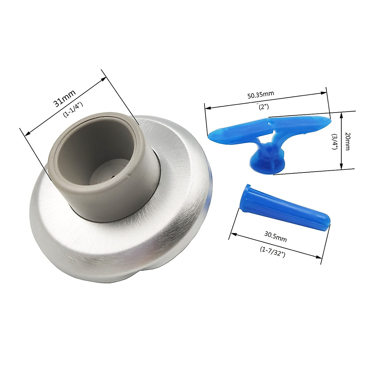 HARDWOOD HSC201-US26D Door Stoppers, Wall Mount Concave Door Stop, Door Bumper, Wall Protector, 2-1/2" Brass Cover with 0.75" TPR Bumper, Satin Chrome, 2 Pack