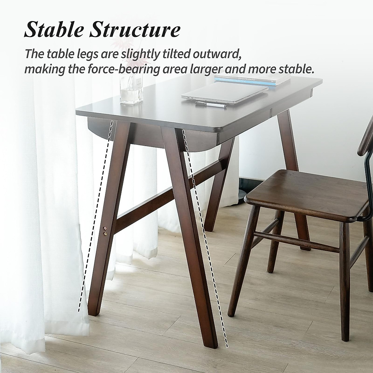 Cttasty Computer Desk with Drawers, Solid Wood Writing Desk, Mid Century Modern Home Office Desks, Oak Study Table, Small Desk for Bedroom, 29.1 H x 31.5 W x 19.7 D Inches, Walnut