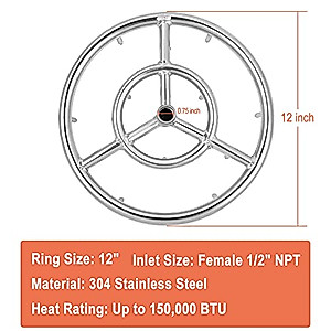 GASPRO Propane Gas Fire Pit Kit, with 12 Inch Jet Fire Pit Burner Ring, for DIY & Upgrade Propane Fire Pit, Fireplace, Heavy Duty 304 Stainless Steel, Indoor & Outdoor Use