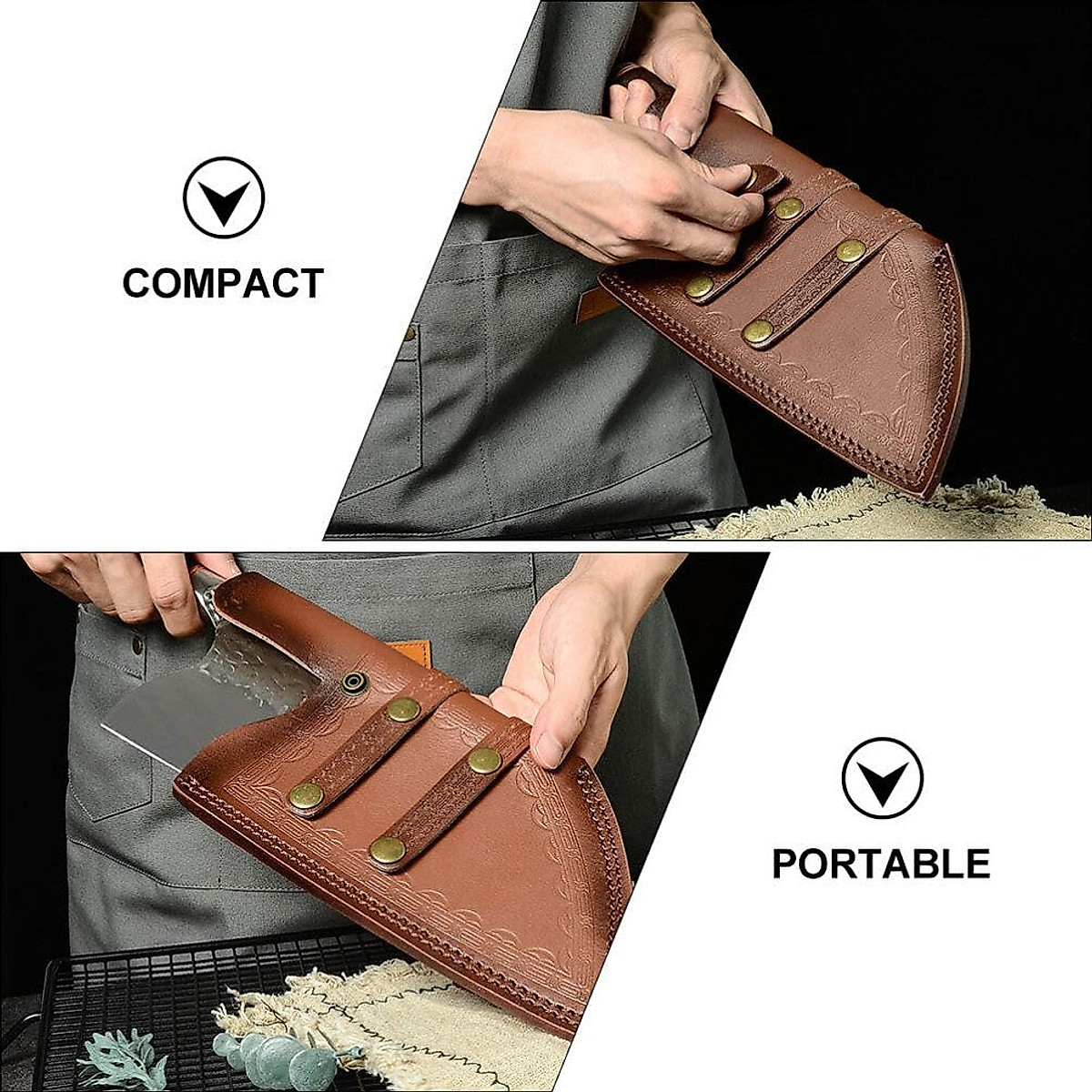 Cabilock PU Leather Meat Cleaver Sheath Waterproof Wide Knife Cover Butcher Chef Knife Guards Kitchen Knives Blades Protector