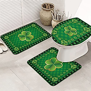Apular Fashion 3 Piece Bath Rugs Set St. Patrick's Day Shamrock Clover Printed Non Slip Ultra Soft Bathroom Mats, U Shape Mat and Toilet Lid Cover Mat Bath Mats