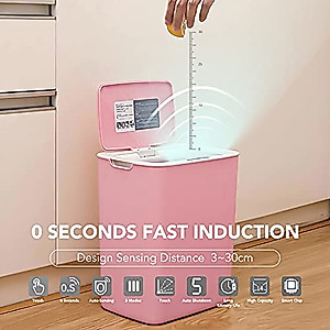AIOMEST Pink Trash Can with Automatic Sensor, Touchless Inductive Garbage Bin for Bathroom, Kitchen and Bed, Small 3.7 Gallon (14L)