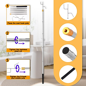 Clothes Hook Pole,29-71 Inch Adjustable Extension with Hook Bar.Suitable for Clothes Hanger Rod, Christmas light, Hanging Flowerpot Plants and Bird Feeder, Tent Shelter Camper Canopy (with two hooks)