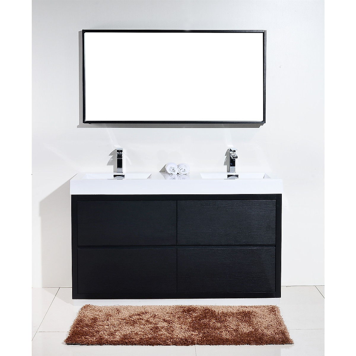 Bliss 60″ Black Double Sink Floor Mount Modern Bathroom Vanity