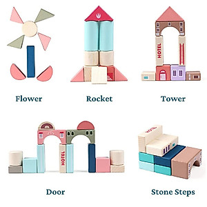 Xylolin Wooden Building Blocks Set, 115 Pieces City Construction Stacking Blocks Toys, Preschool Learning Educational Toys Boys Girls Age 3 4 5 6 Years Old