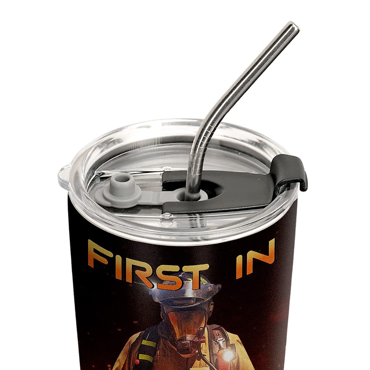 20oz Firefighter Tumbler, First in Last Out, Firefighter Gifts, Coffee Thermos for Men, Stainless Steel Double Wall Vacuum Insulated Coffee Mug, Travel Cup with Lid
