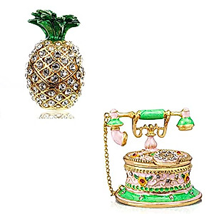 YU FENG Pineapple and Telephone Figurine Trinket Box Hinged Collectible