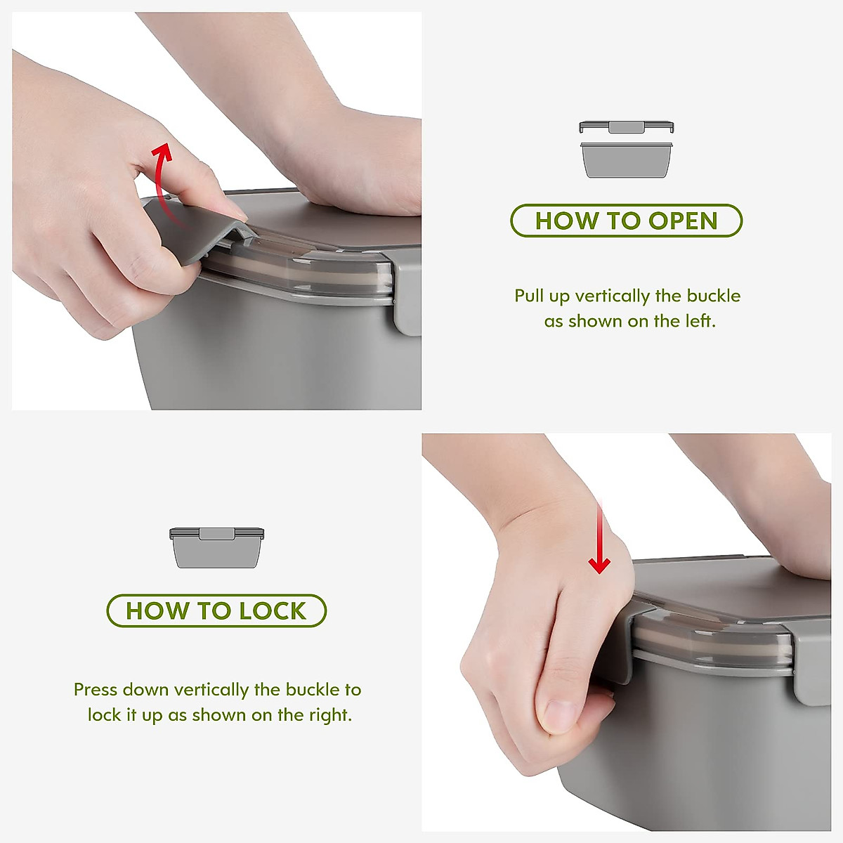 Cherrysea Salad Lunch Container, 68oz Salad Bowls with 4 Compartments Tray,Leak Proof Lunch Box with Fork for Men,Women BPA-Free Snack Container with Sauce Container for Dressings-Grey