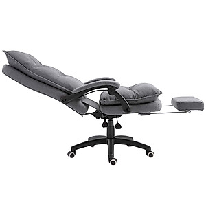 Vinsetto 360° Swivel Executive Home Office Chair Adjustable Height Linen Style Fabric Recliner with Retractable Footrest and Double Padding, Grey