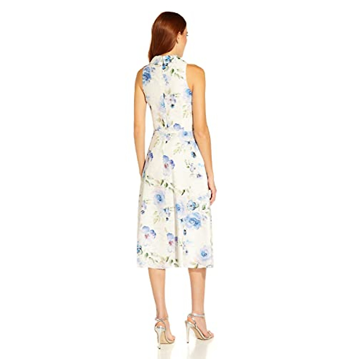 Adrianna Papell Women's Printed Jacquard Shirt Dress, Ivory/Blue, 10
