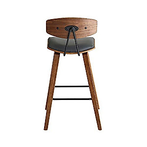 Armen Living Fox 25.5" Counter Height Grey Faux Leather and Walnut Wood Mid-Century Modern Bar Stool