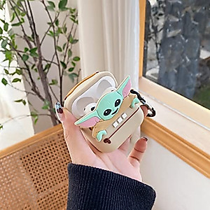 OINbxw Case for Airpods 3 3rd Generation, 3D Cute and Interesting Baby yoda Character Skin Soft Silicone Protective Cover, with Keychain Accessory Set, Suitable for Boys and Girls (Cream Color)