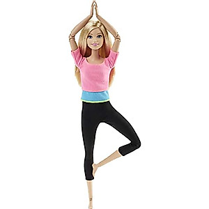 Barbie Made to Move Posable Doll in Pink Color-Blocked Top and Yoga Leggings, Flexible with Blonde Hair (Amazon Exclusive)