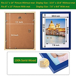 wyooxoo 11x14 Picture Frame Dark blue Solid Wood Photo Frames Display Pictures 8x10 with Mat or 11x14 Without Mat Colorful Frame For Tabletop Display or Wall