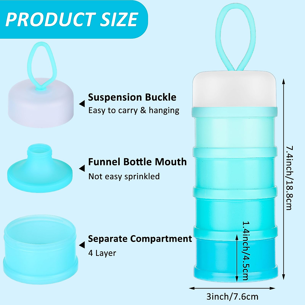 2 Pcs Protein Powder Container, 4 Stackable Leakproof Protein Powder Dispenser, Portable Keychain Protein Powder Container for Workout, Fitness, Travel (Pink, Blue)