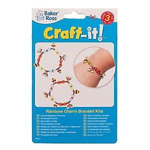 Baker Ross FE111 Rainbow Charm Bracelet Kits - Pack of 3, Perfect for Kids Jewelry Making Activities, Bead Art Activities or Party Crafting