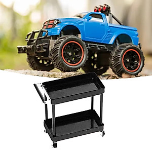 Mini Rolling Utility Cart,2 Tier Storage Cart with Wheels Trolley Cart with Wheels Repair Tool Storage Rack Easy to Use Disassemble RC Accessories for 1/8 1/10 1/12 1/16 Scale Model(Black)