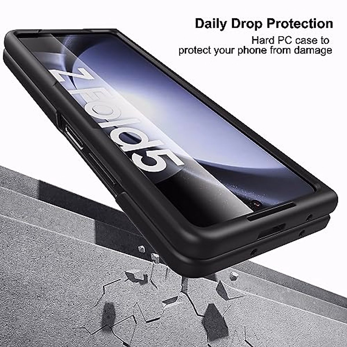 Foluu Slim Fit Case for Samsung Galaxy Z Fold 5 Case, with Front Built-in Screen Protector, Ultra Thin Matte PC Protective Cover for Samsung Galaxy Z Fold5 5G 2023 (Black)